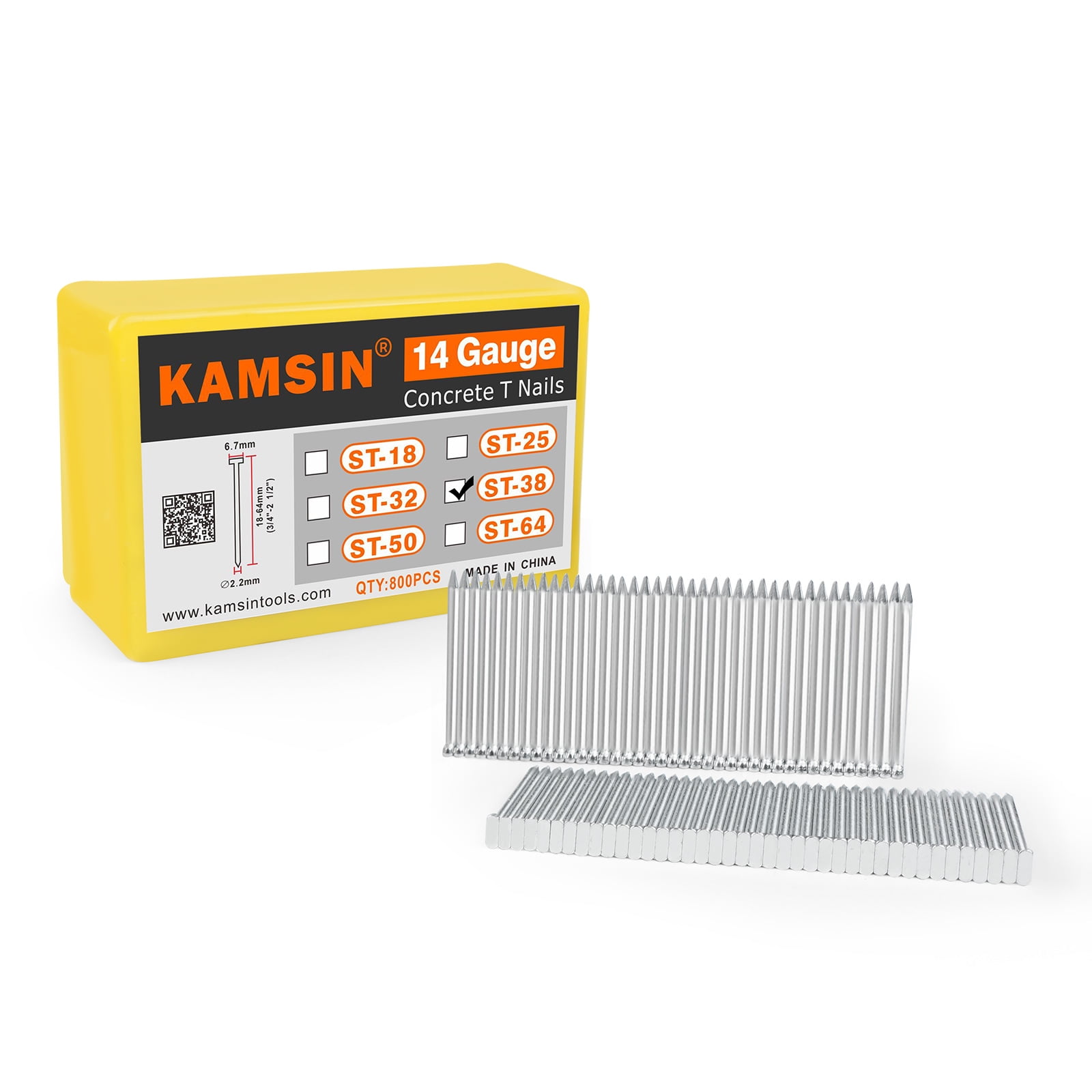 KAMSIN ST38 14 Gauge 1-1/2'' Length Concrete Nails Concrete T-Nails 800 ...