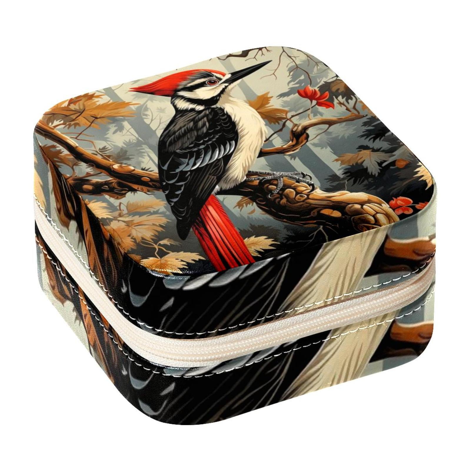 Woodpecker Travel Portable Square Jewelry Box Earring Necklace Bracelet ...