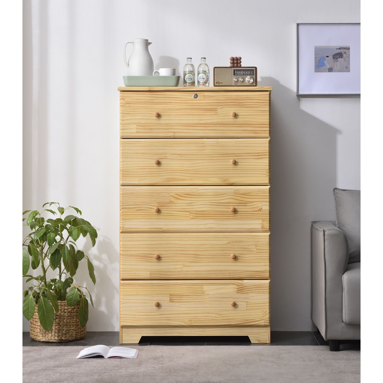 Woodpecker's Inc Solid Wood 5 Drawer Dresser - 55" High Pine Chest of ...