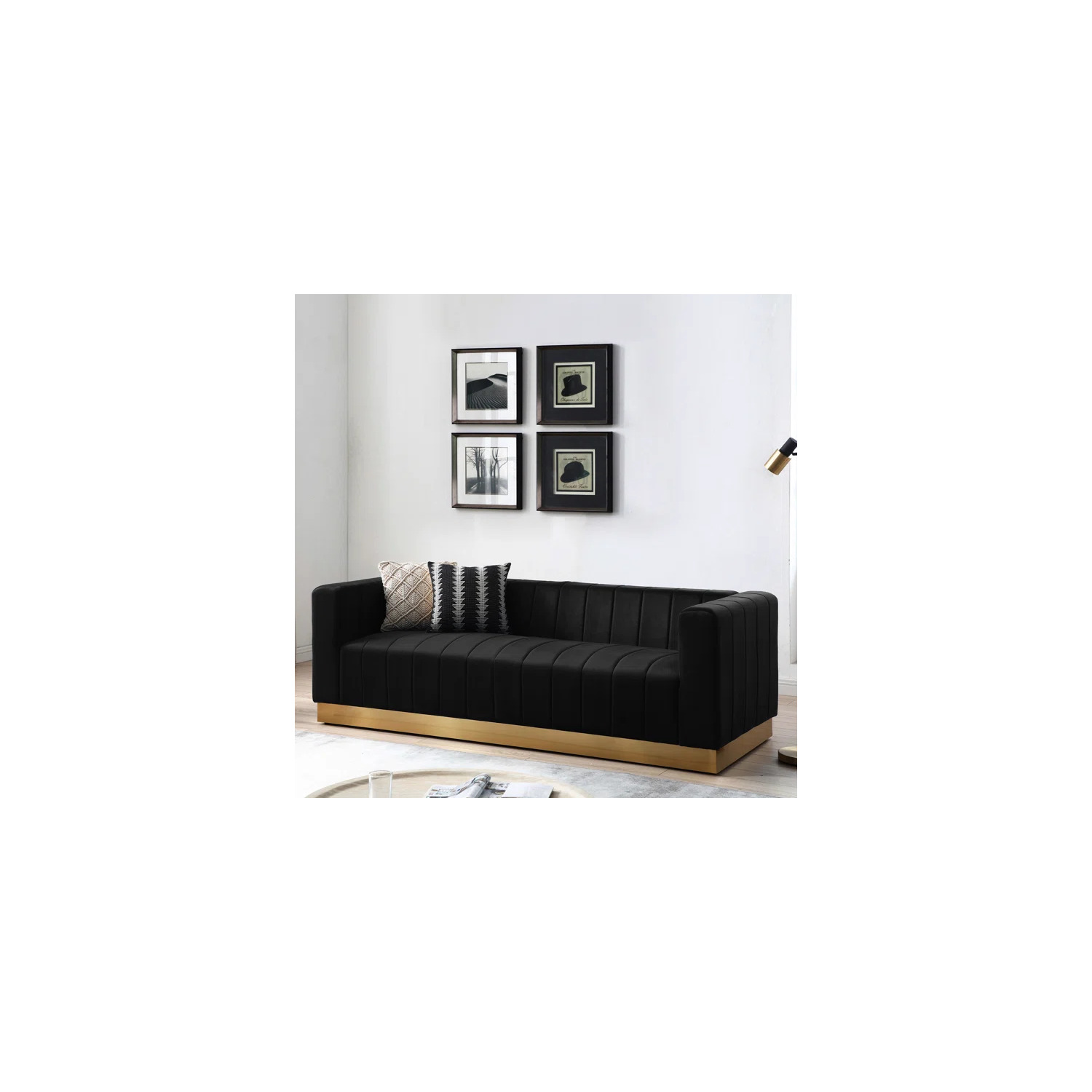 Woodpeckers Furniture And Mattress Foxy Velvet Sofa with Gold Steel ...