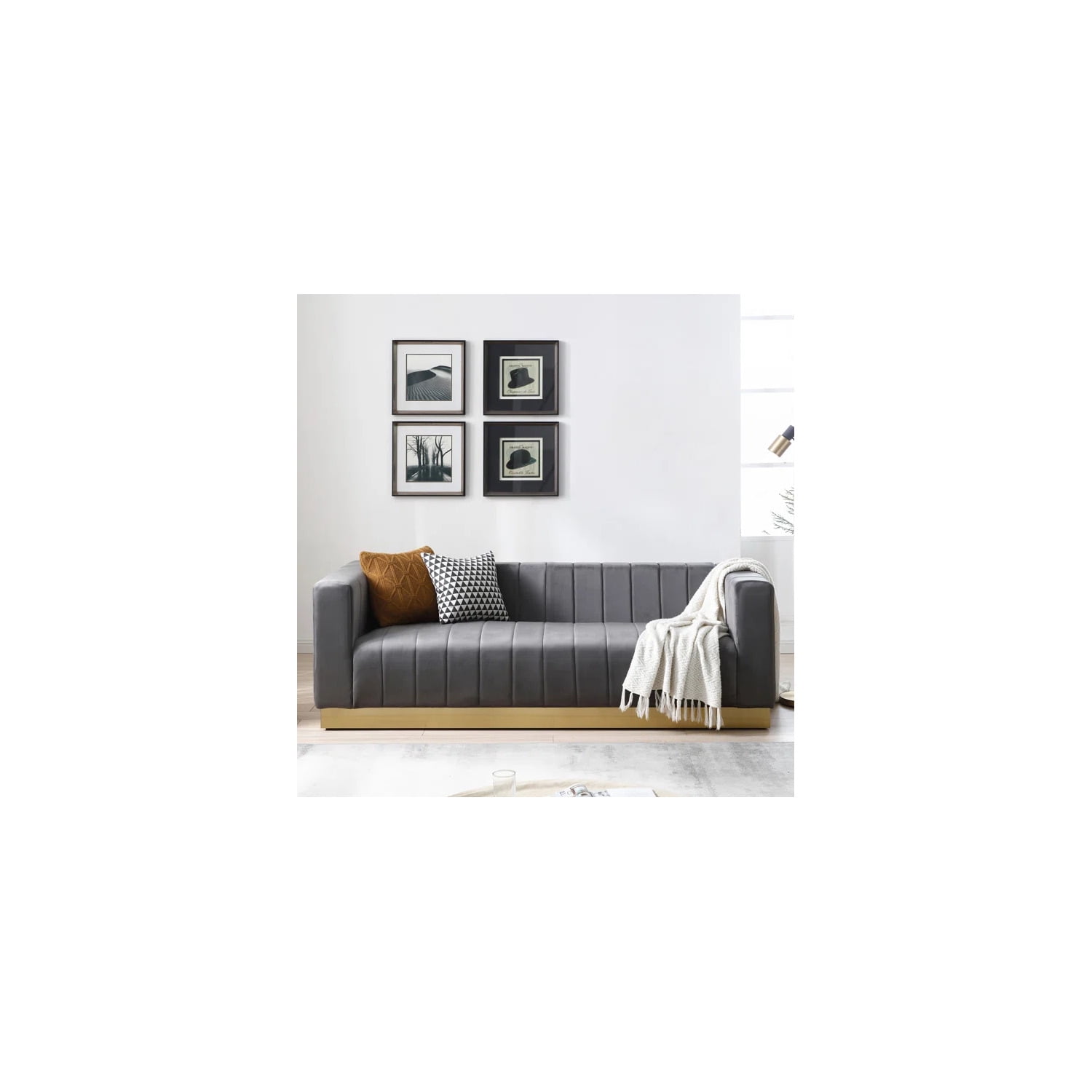Woodpeckers Furniture And Mattress Foxy Velvet Sofa with Gold Steel ...