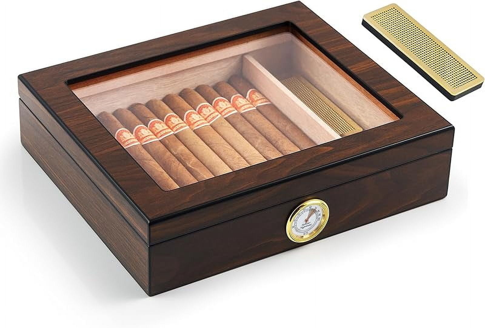 Woodronic Cigar Humidor for 25 Counts with Hygrometer, Humidifier ...