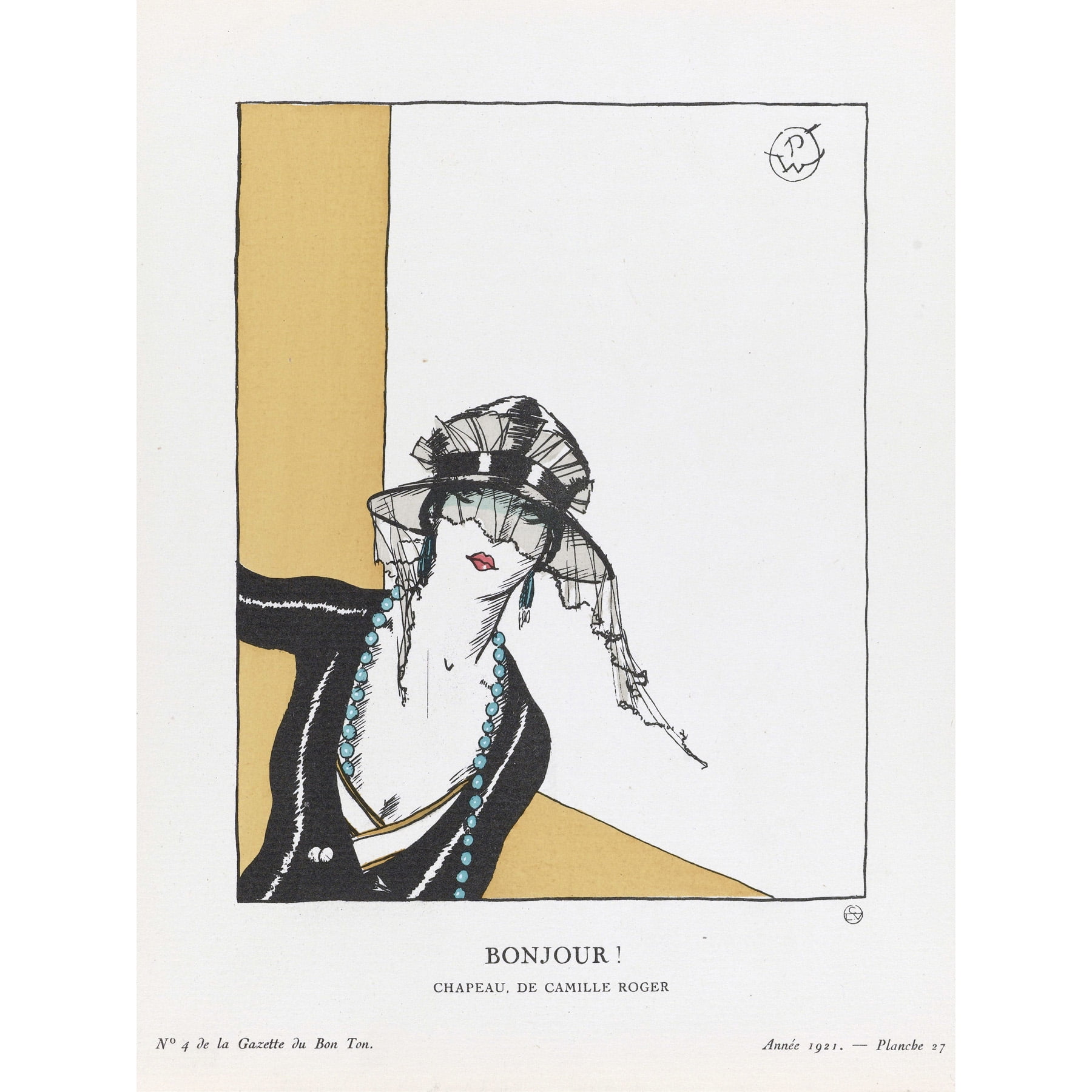 Woodruff Camille Roger Hat Fashion 1921 Drawing Extra Large XL Wall Art ...