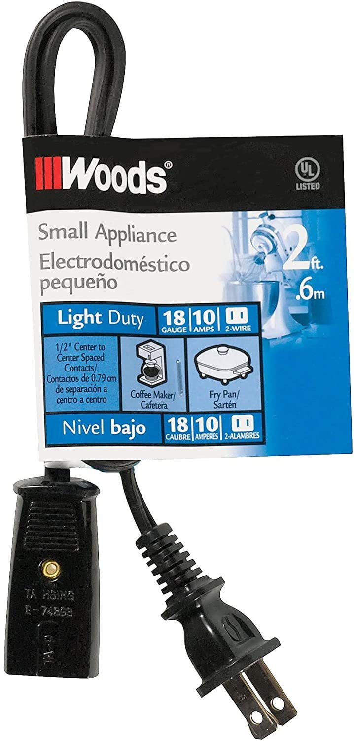 Woods Coleman HPN Mini Plug Appliance Cord, Electrical Cable, 2-Foot ...