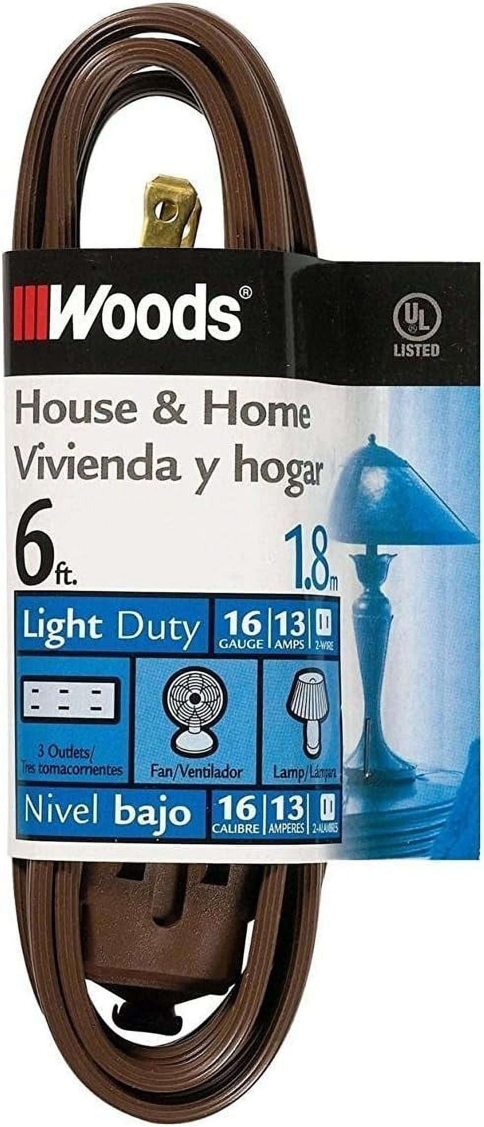 Woods 0600 Cube Extension Cord with Power Tap, 6-Foot, Brown - Walmart.com
