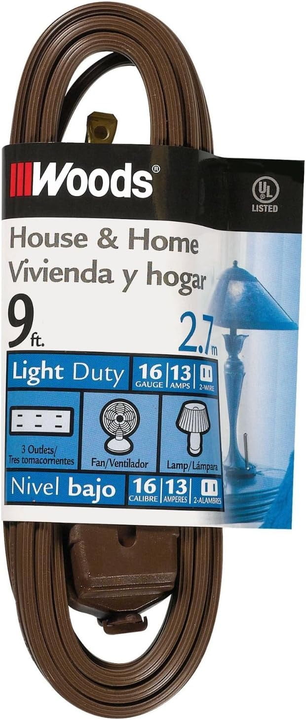 Woods 0601 Indoor Extension Cord, 9Ft, 16 Gauge, SPT-2, 3 Outlet Cube ...