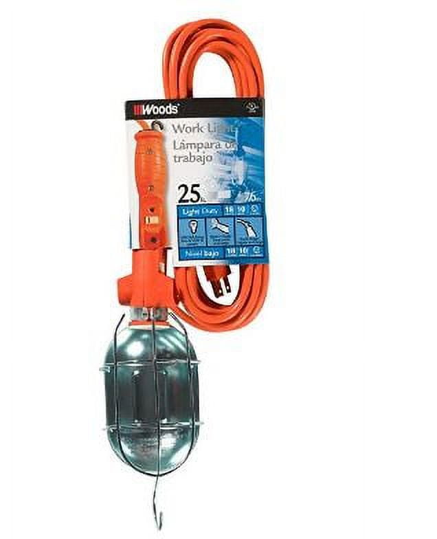 Woods Utility Lamp, 18/3 25' Work Cord, Orange SJTW Light with Metal ...