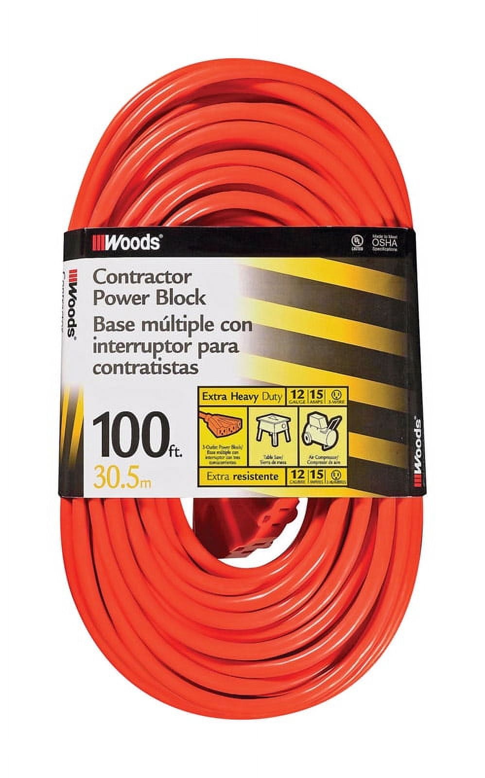 Woods Indoor and Outdoor 100 ft. L Orange Extension Cord 12/3 - Walmart.com