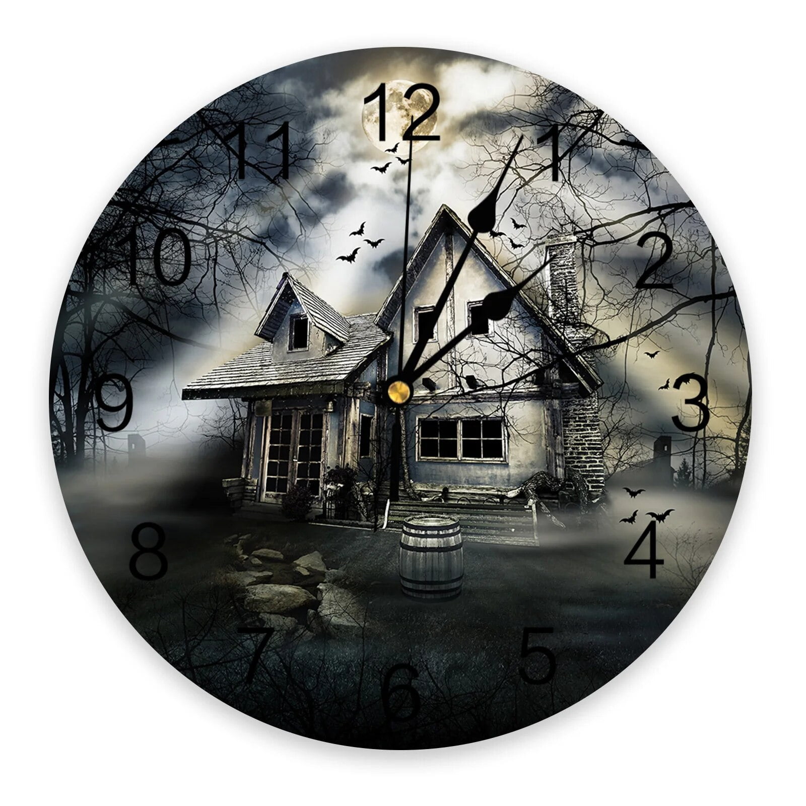 Woods Moon Bat Haunted House Clocks Wall Home Decor Modern Kitchen Room ...