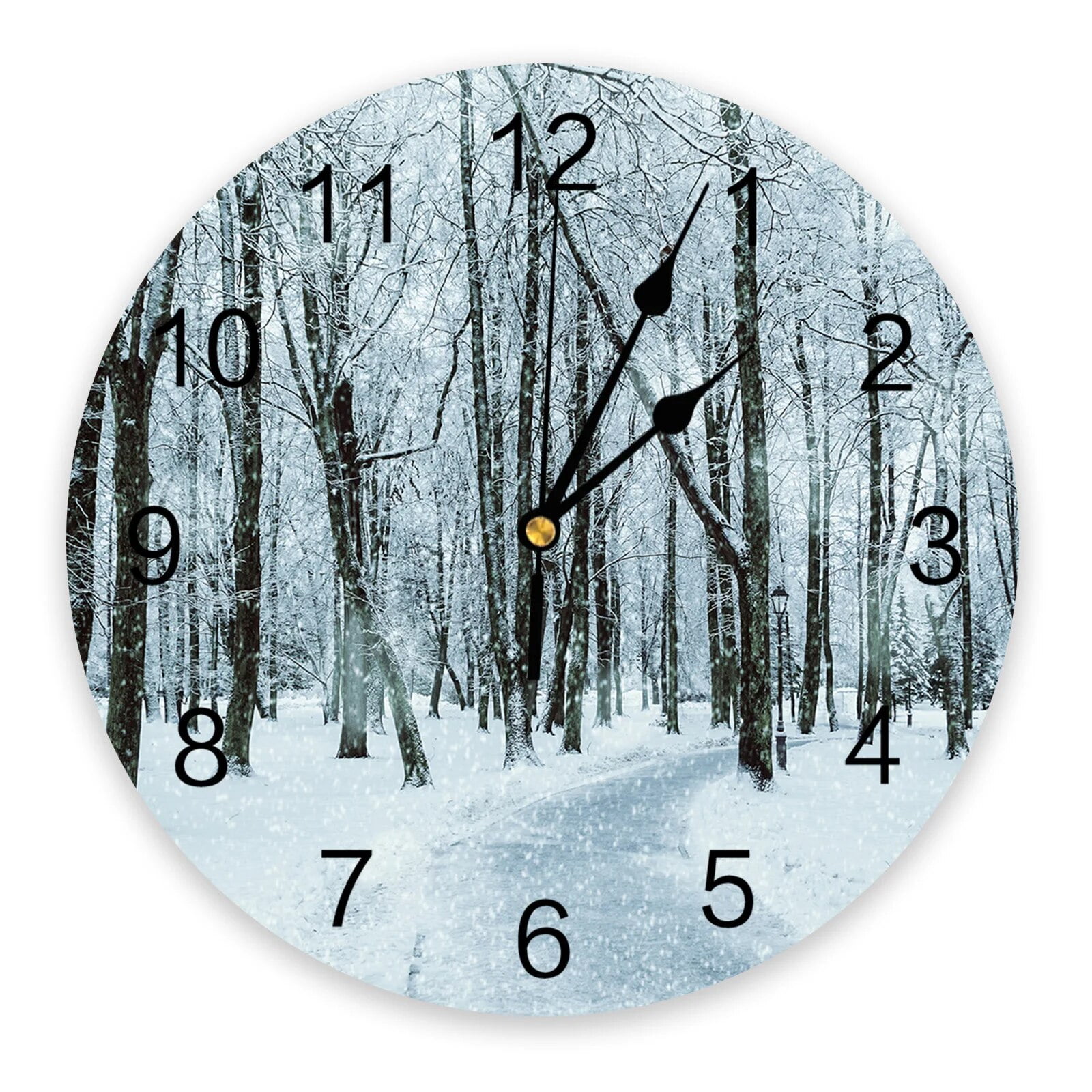 Woods Snow Scene Wall Clock Modern Design Living Room Decoration ...