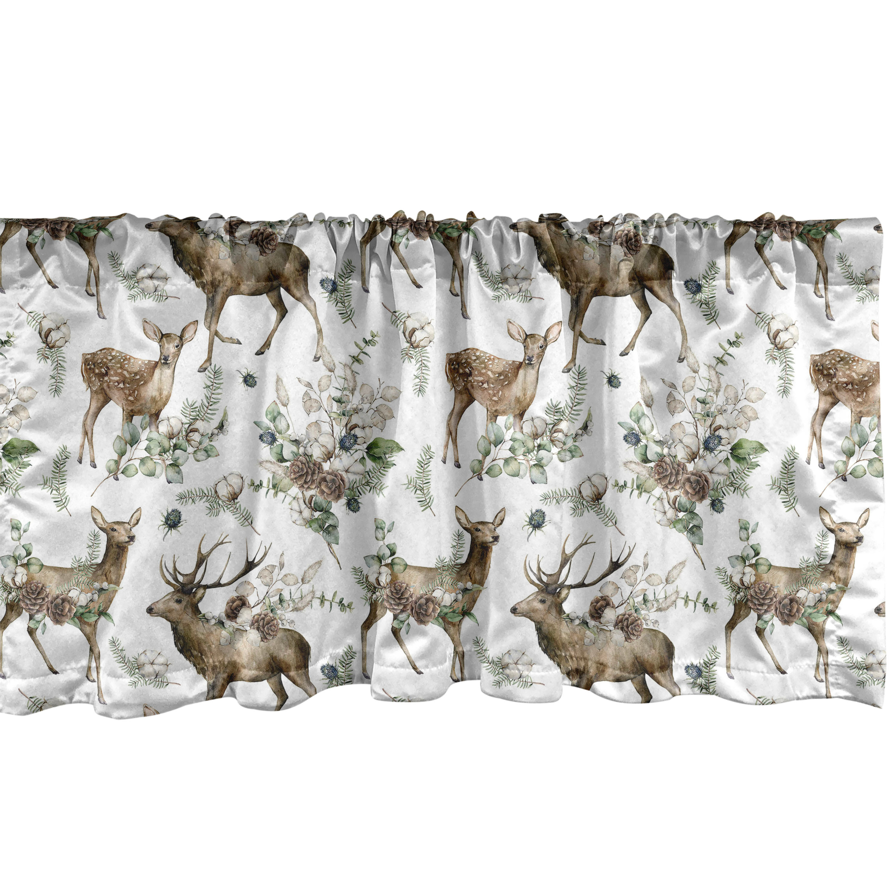 Woods Window Valance, Antler Reindeer with Flowers Blossoming Spring ...
