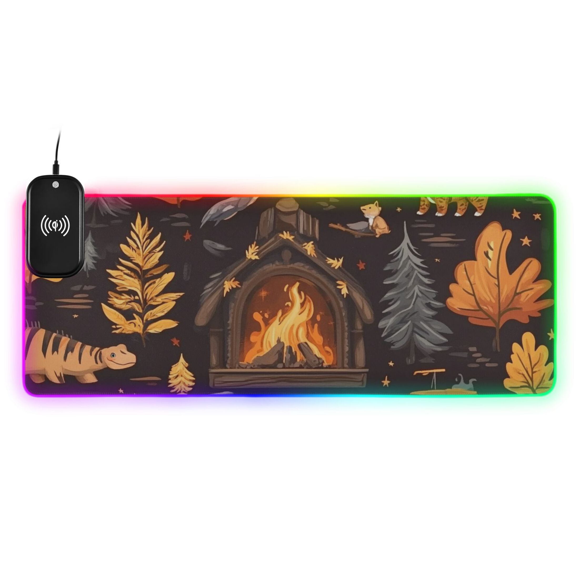 Woods and Bonfires Cartoon Wireless Charging RGB Gaming Mouse Pad Large ...