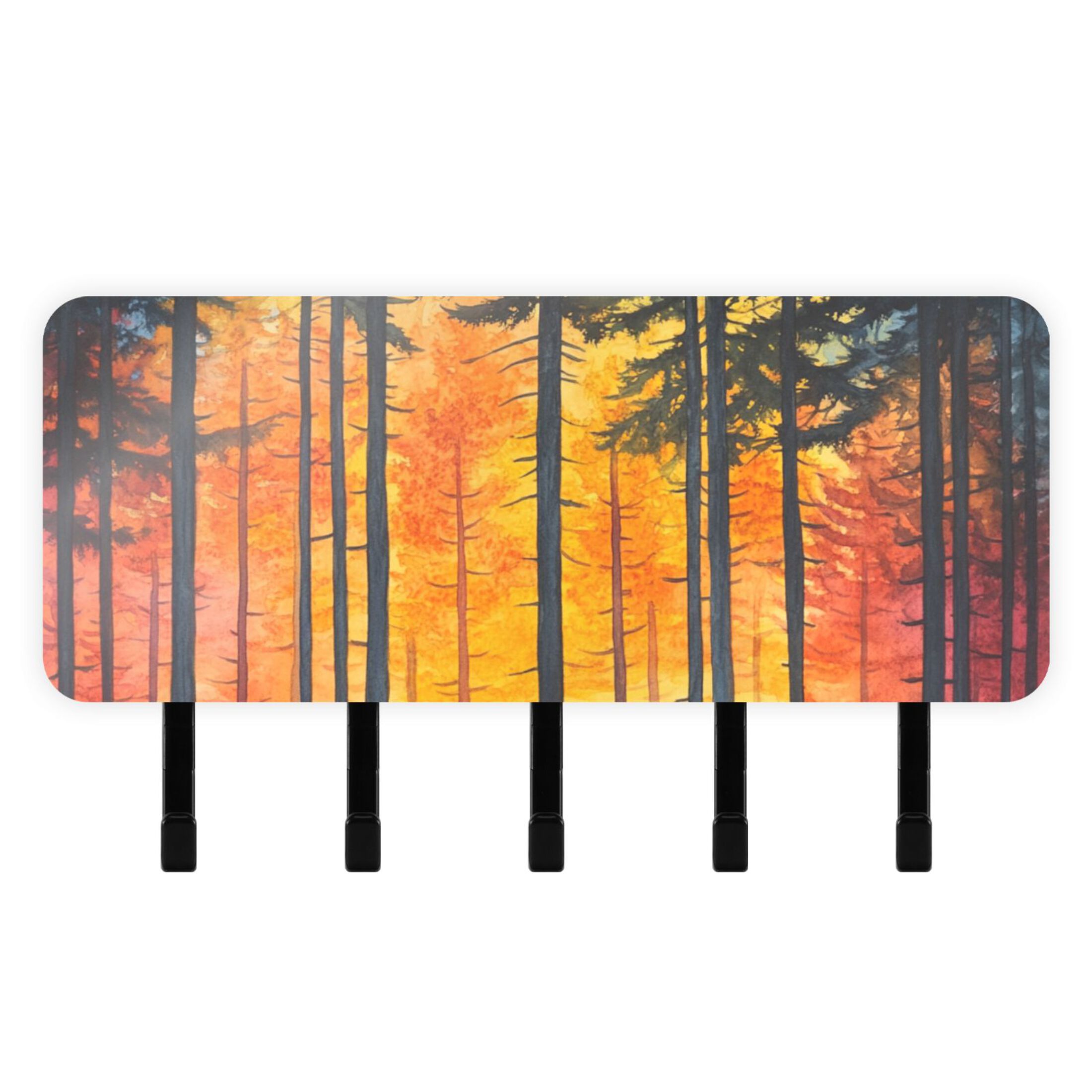 Woods and Sunset Watercolor Key Holder Wall Mount Small Metal Key Rack ...