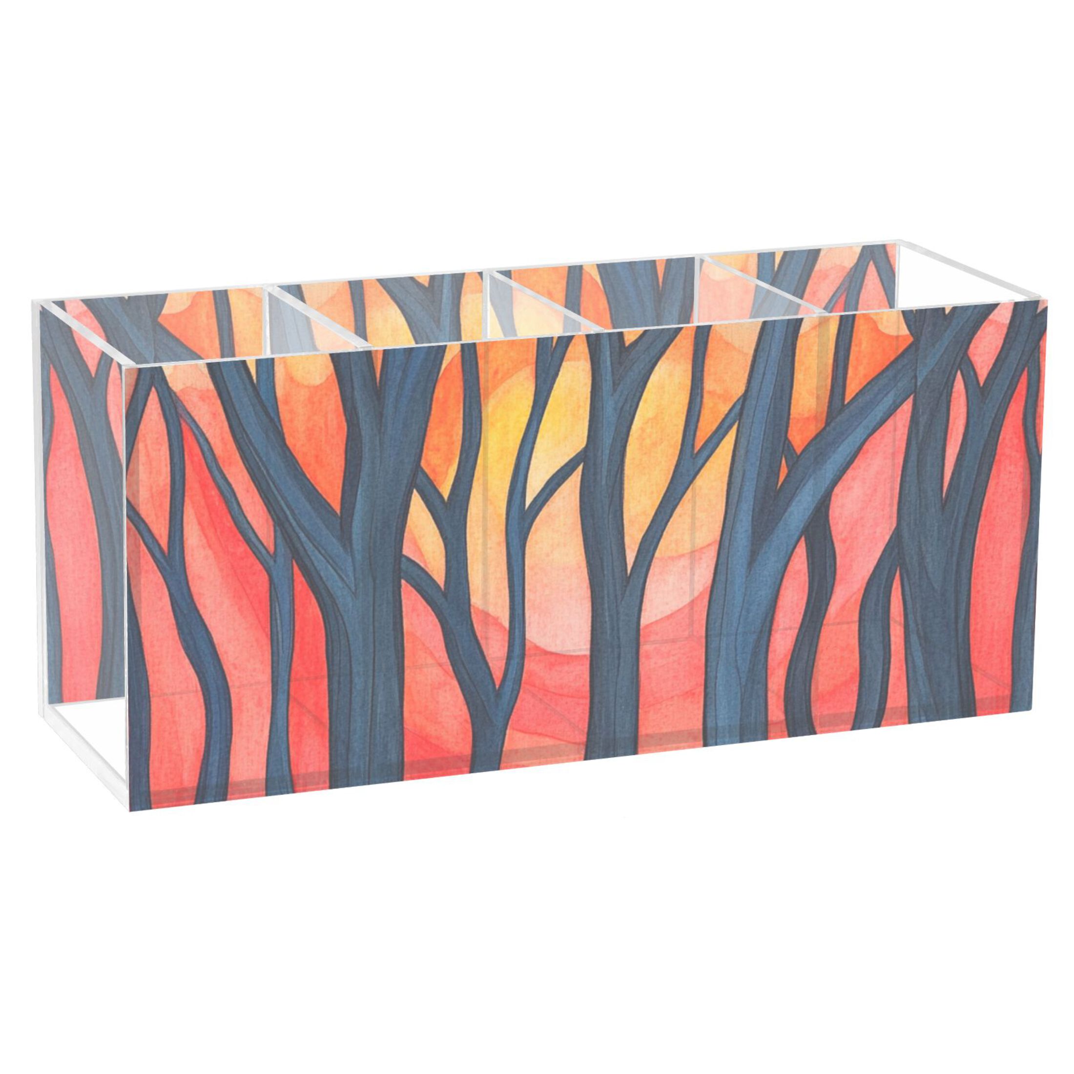 Woods with Brightly Colored Sunsets Acrylic Pen Holder 4 Compartments ...