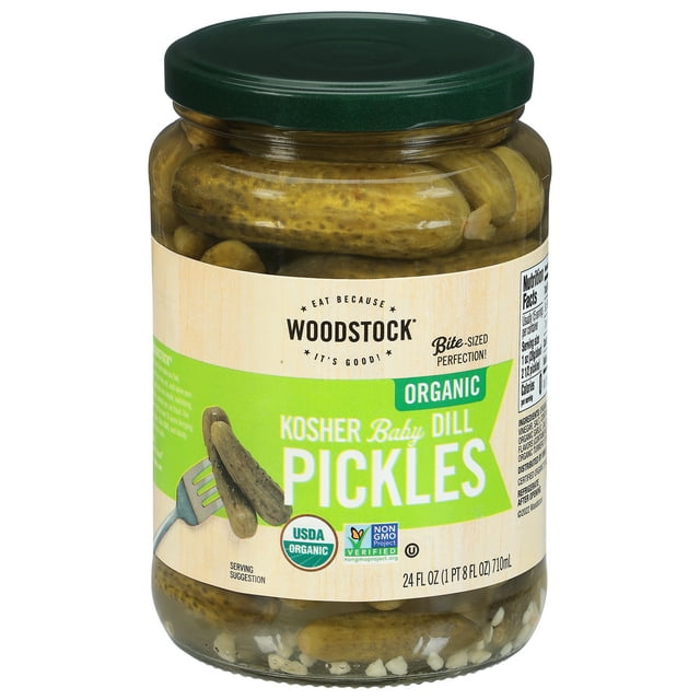 Woodstock Foods Organic Kosher Baby Dill Pickles, 24 oz Jar, Serving ...