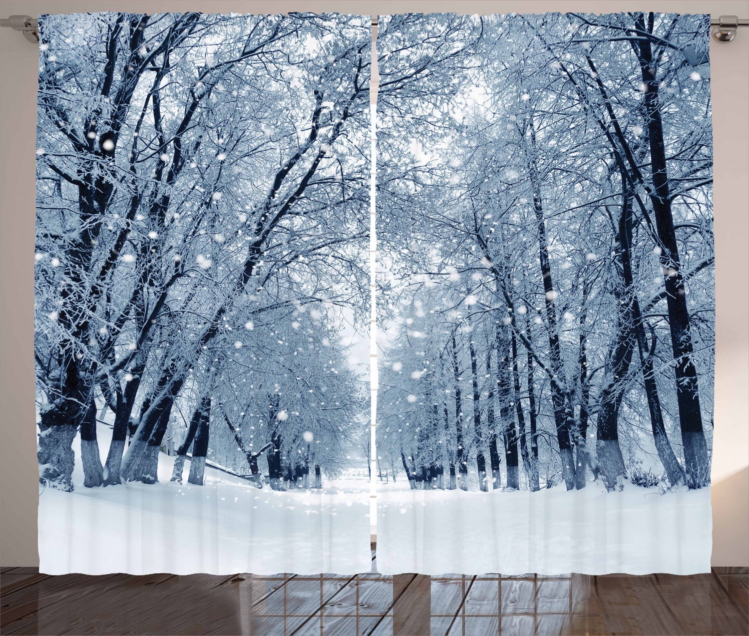 Ambesonne Winter Curtains 2 Panel Set, Wildlife Snowy Trees, 108" x 90 ...