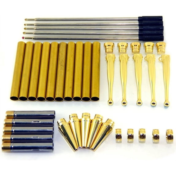 Woodturning Fancy Slimline Pen Kit Set X 5, Gold Finish, Twist ...