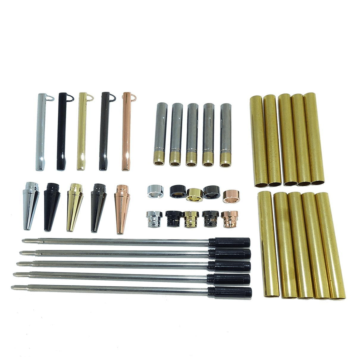 Woodturning Slimline Pen Kit Set of 5 Mixed Colours, with Twist ...