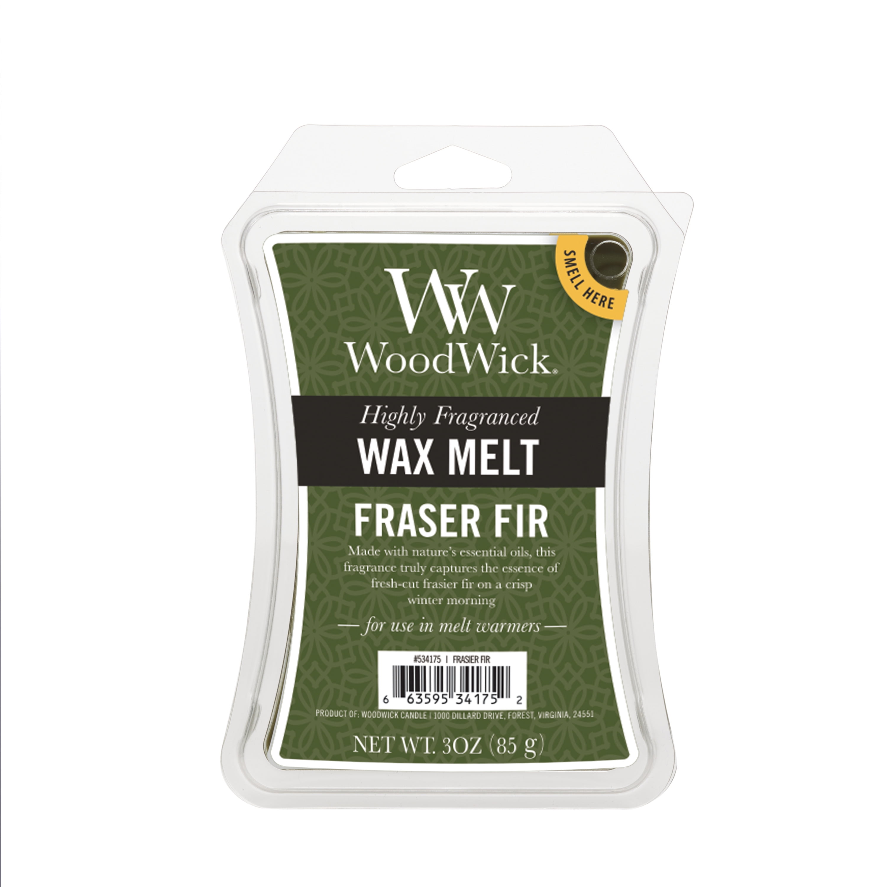 Woodwick Fraser Fir Wax Melt - Fresh Cut Warm Amber Scents, 3 oz ...