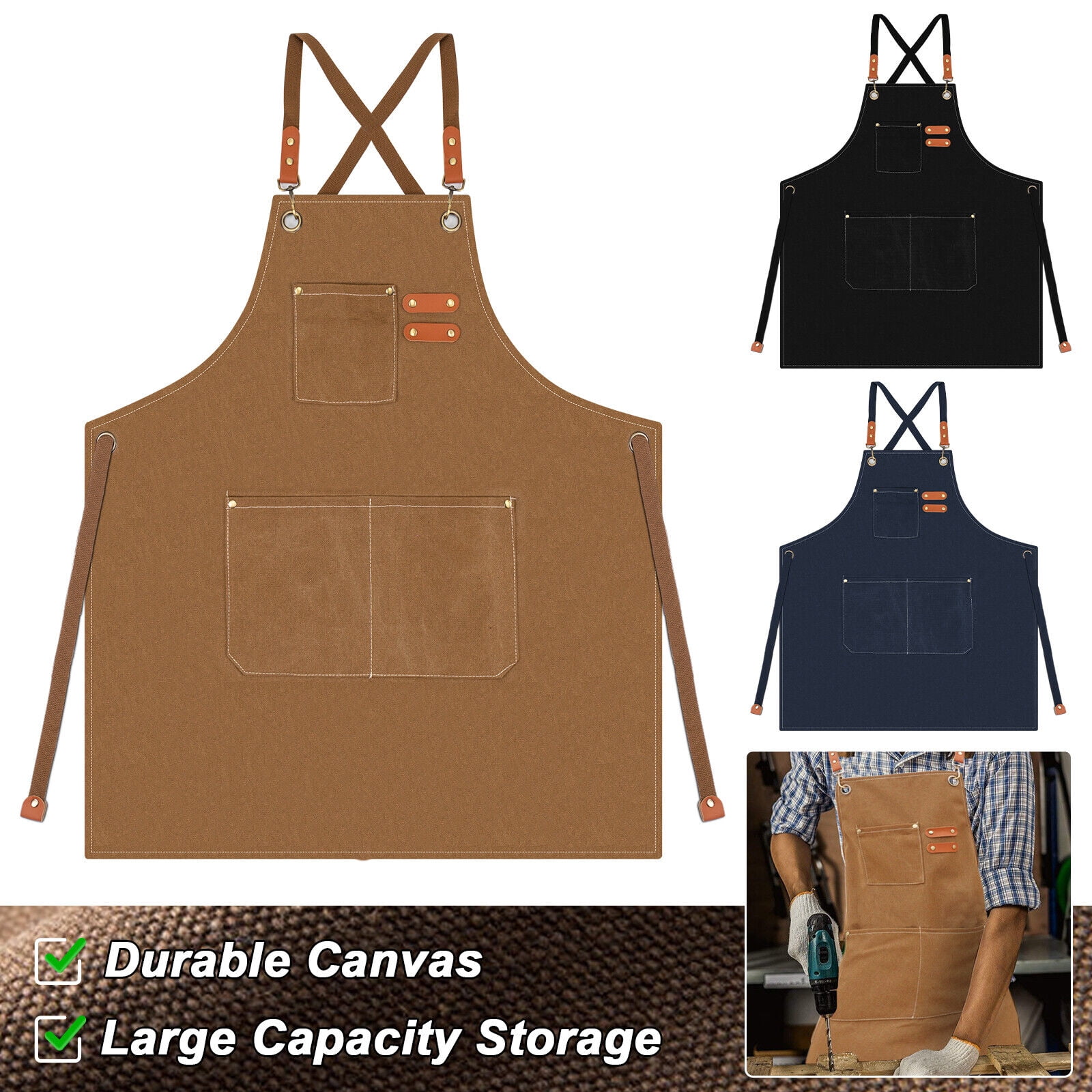 Woodworking Apron Thick Canvas Bib Apron for Kitchen Cooking Workshop Gardening Heavy Work, Men ...