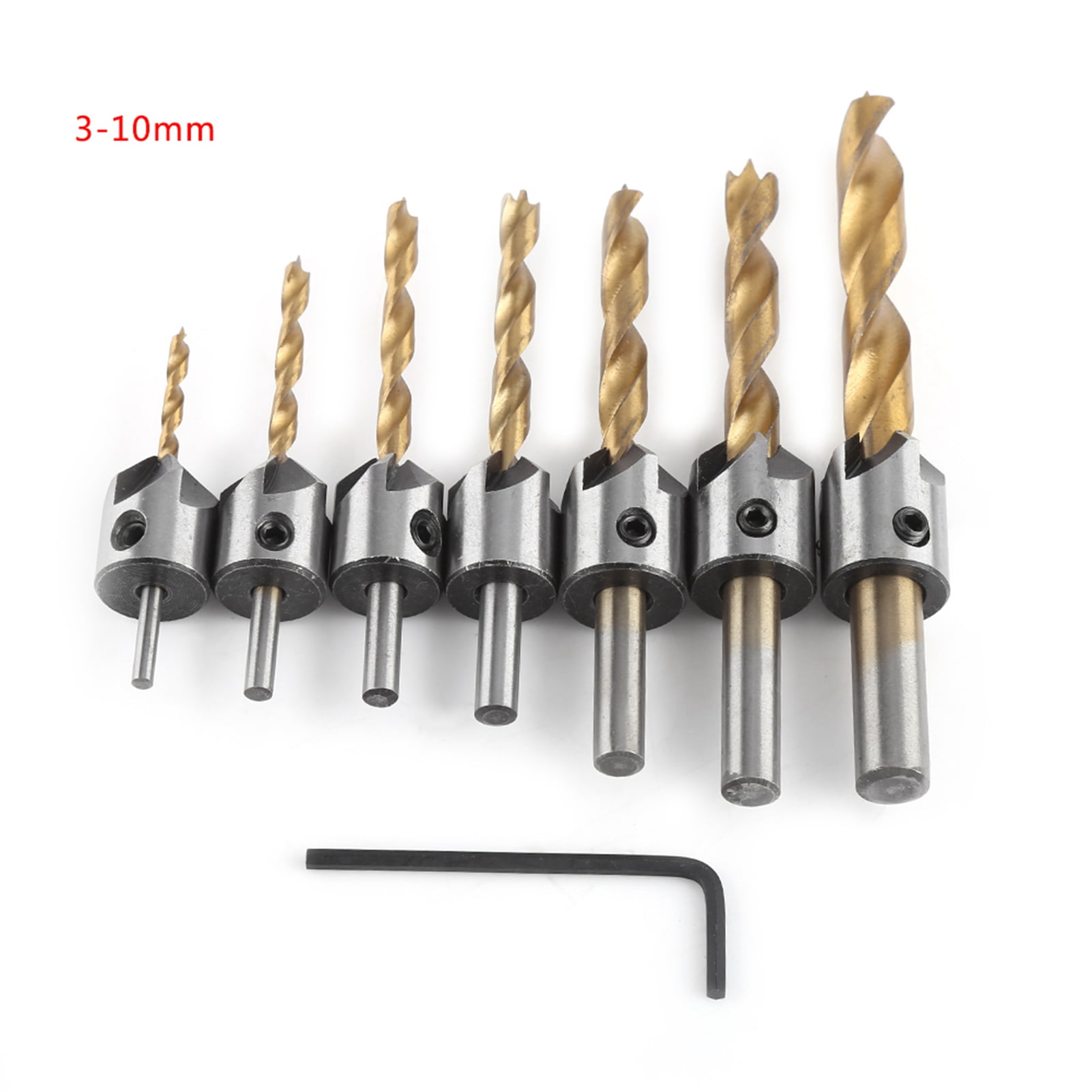 Woodworking Carpenter Tools, 7pc 3-10mm Round Shank Drill Bit Set With ...