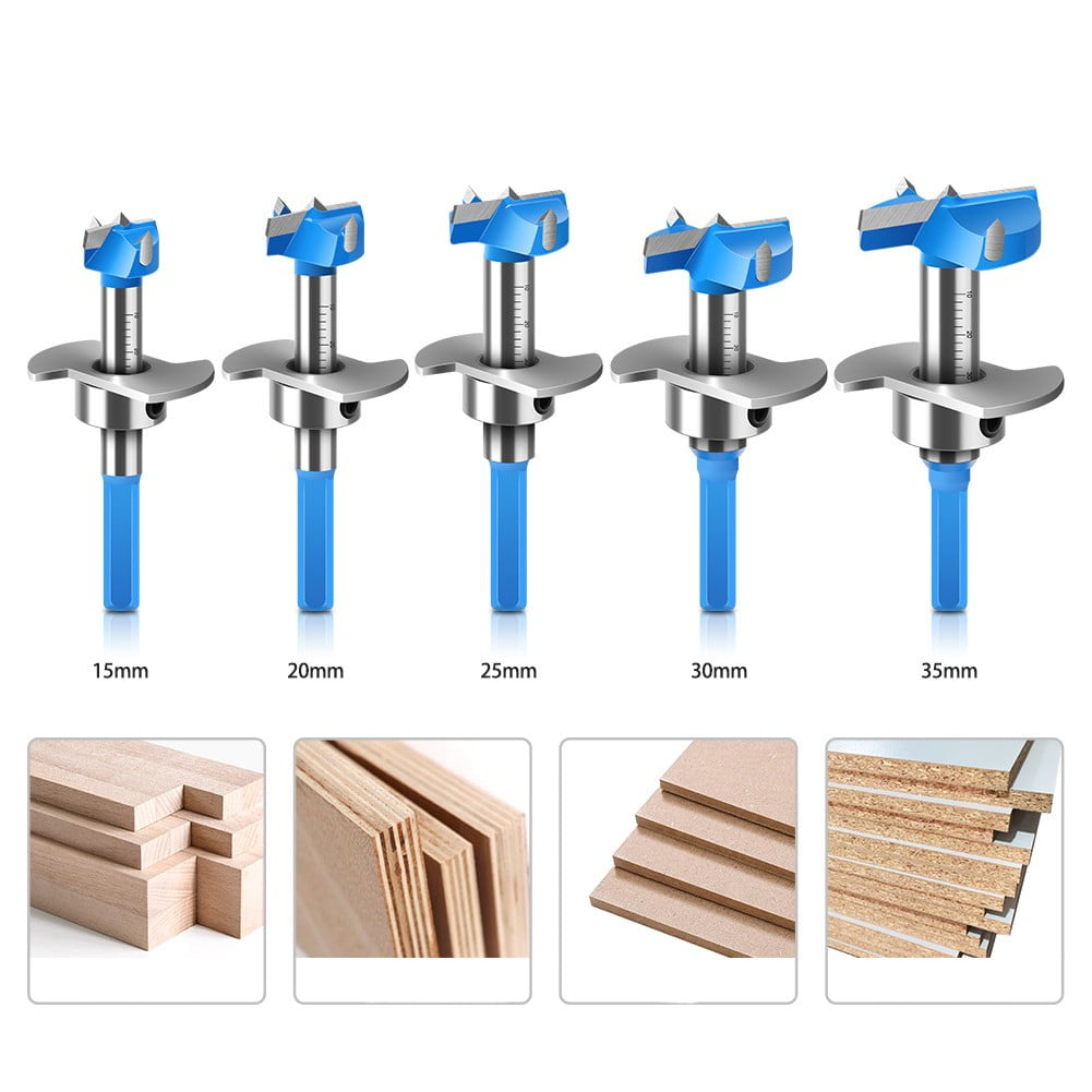 Woodworking Hole Drill Tungsten Carbide Hinge Boring Bit Set Flat Wing ...