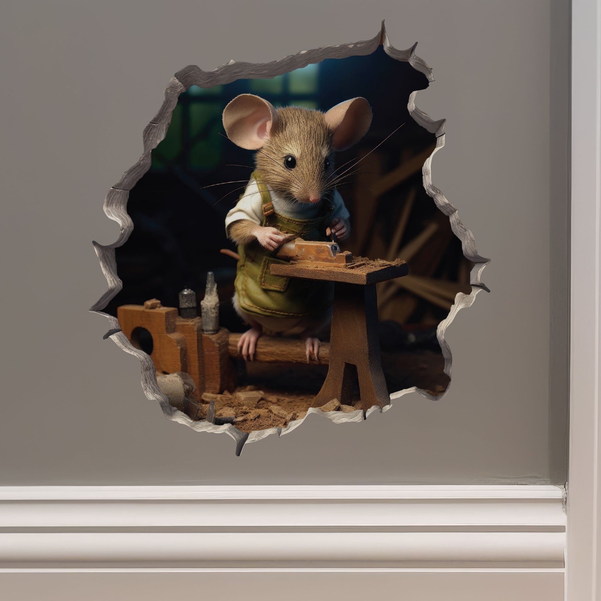 Woodworking Mouse in Mouse Hole Decal - Mouse Hole 3D Wall Sticker ...