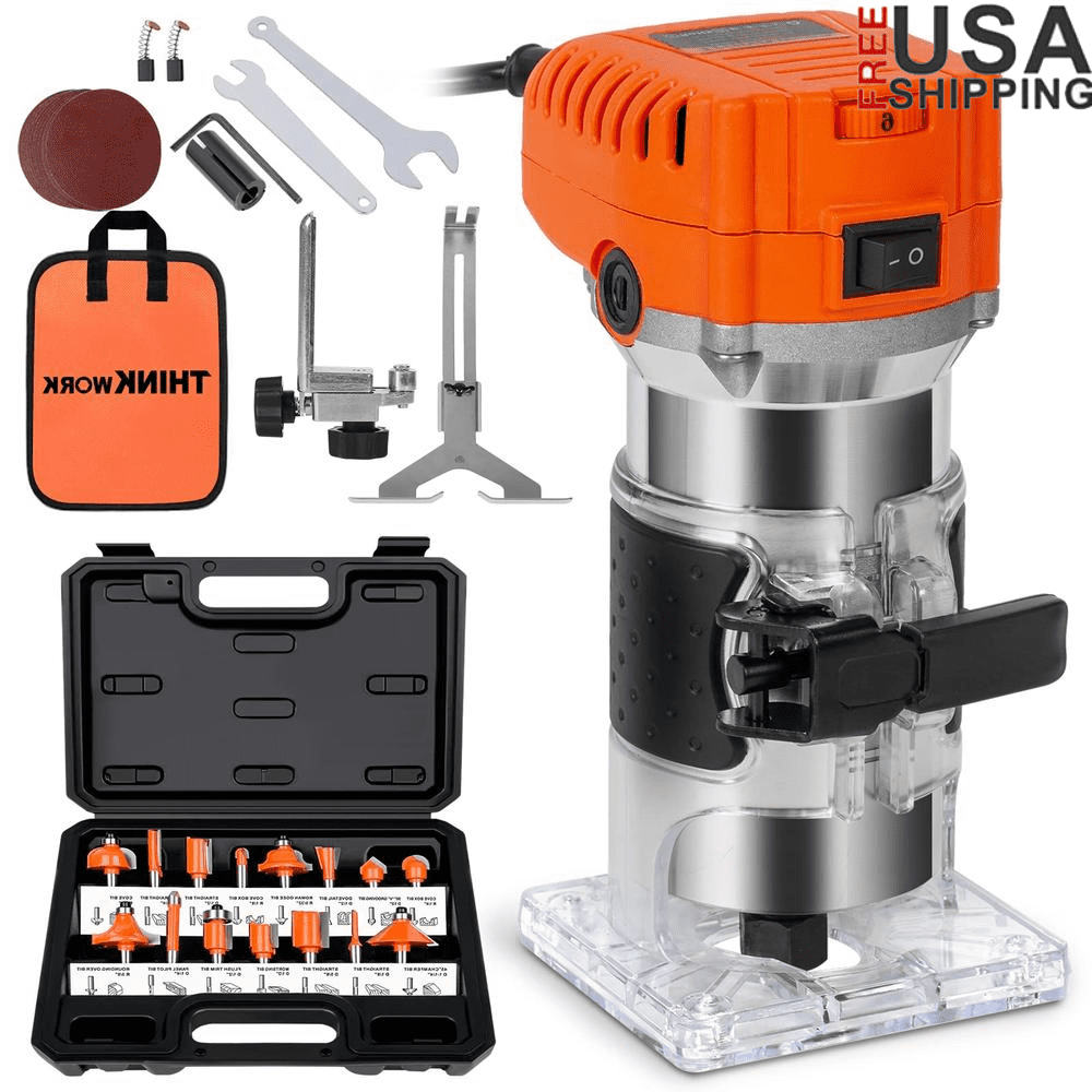 Woodworking Palm Router 6.5-Amp 1.25 HP Compact Tool 6 Speeds 15pc 1/4 ...
