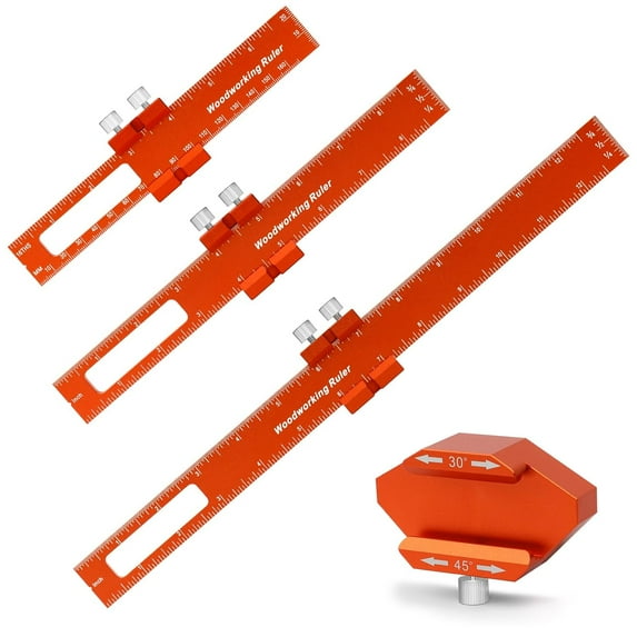 Woodworking Ruler Set 3 PCS 6/8/12 Inch, Precision Aluminum Pocket ...