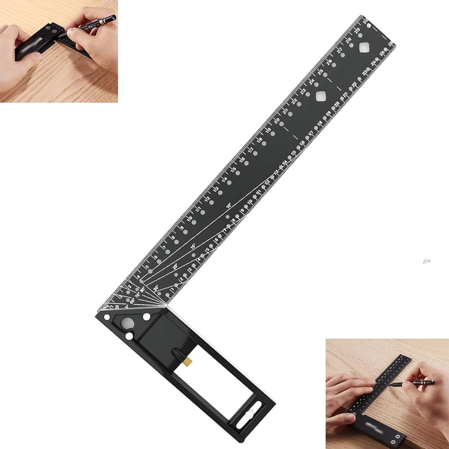 " Woodworking Square Ruler, Multi-Angle Measuring, Universal Combination Angle L Square, Black ...