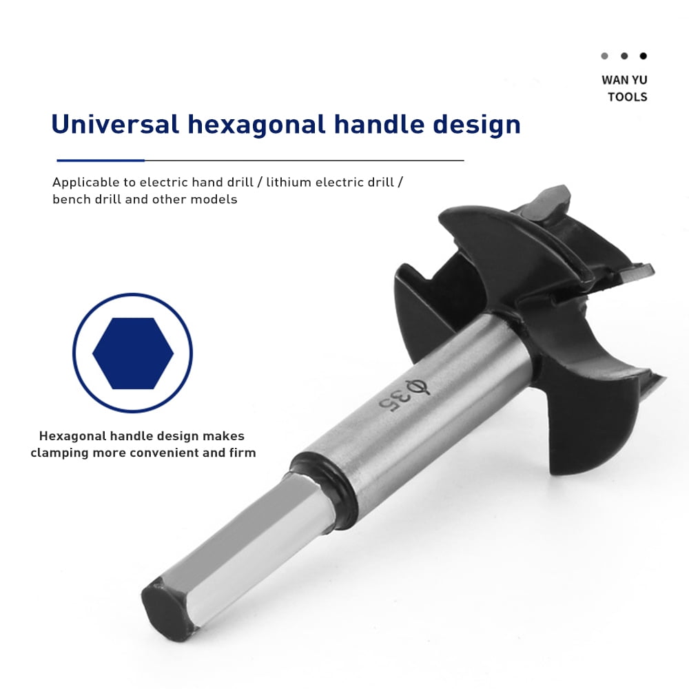 Woodworking Three-Blade Four-Tooth Alloy Drill Bit 35MM Limit Hinge ...