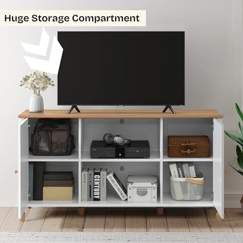 Woody 57" TV Stand with Power Outlet for TVs up to 65 Inch ...