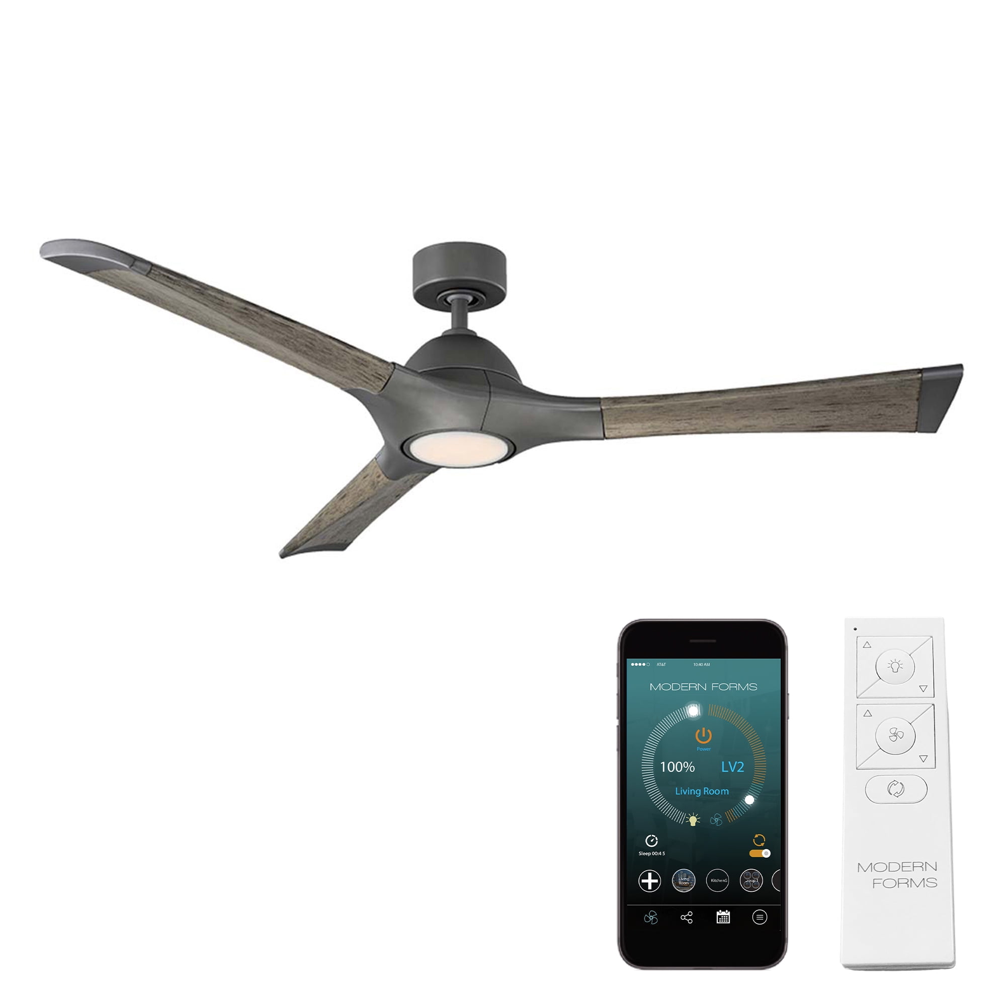Woody 60" Graphite/Weathered Gray Integrated LED Smart Ceiling Fan with ...