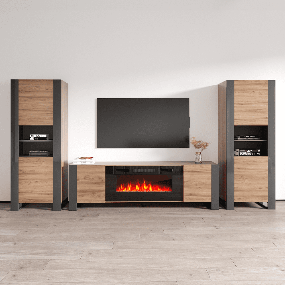 Woody BL-EF Electric Fireplace TV Stand, Heater Console, Entertainment ...