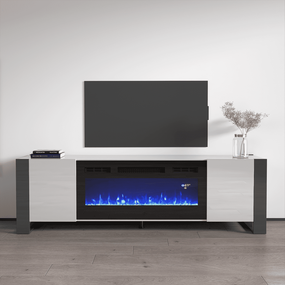 "Woody BL-EF Modern High Gloss 77"" TV Stand with Electric Fireplace ...