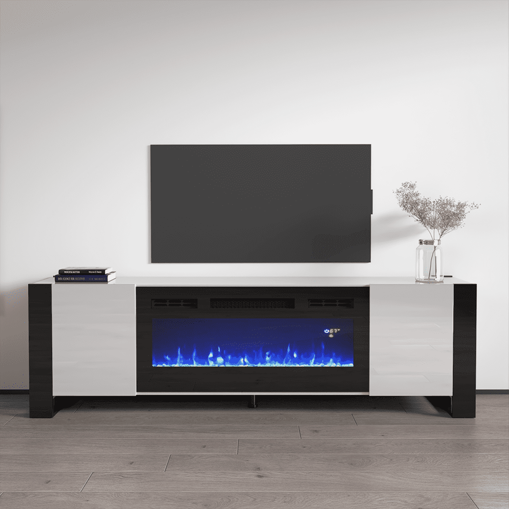 "Woody BL-EF Electric Fireplace 77"" TV Stand for TVs up to 85"", with ...