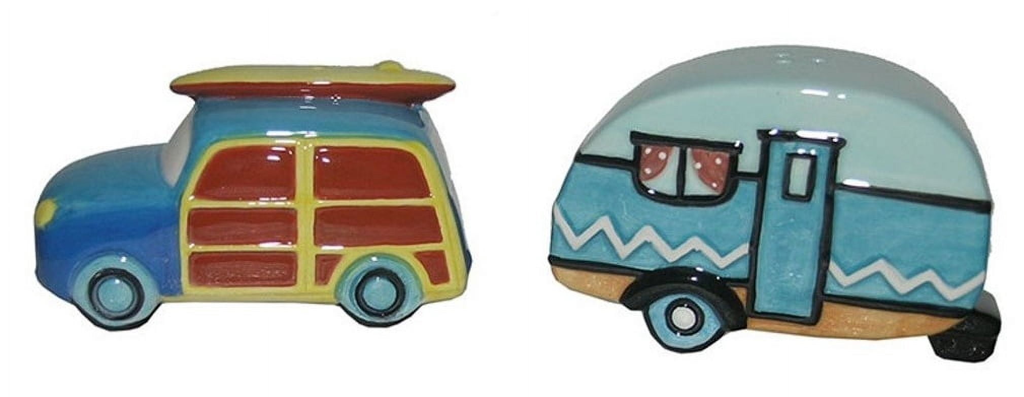 Woody Beach Car with Surfboard and Camper Salt and Pepper Shakers ...