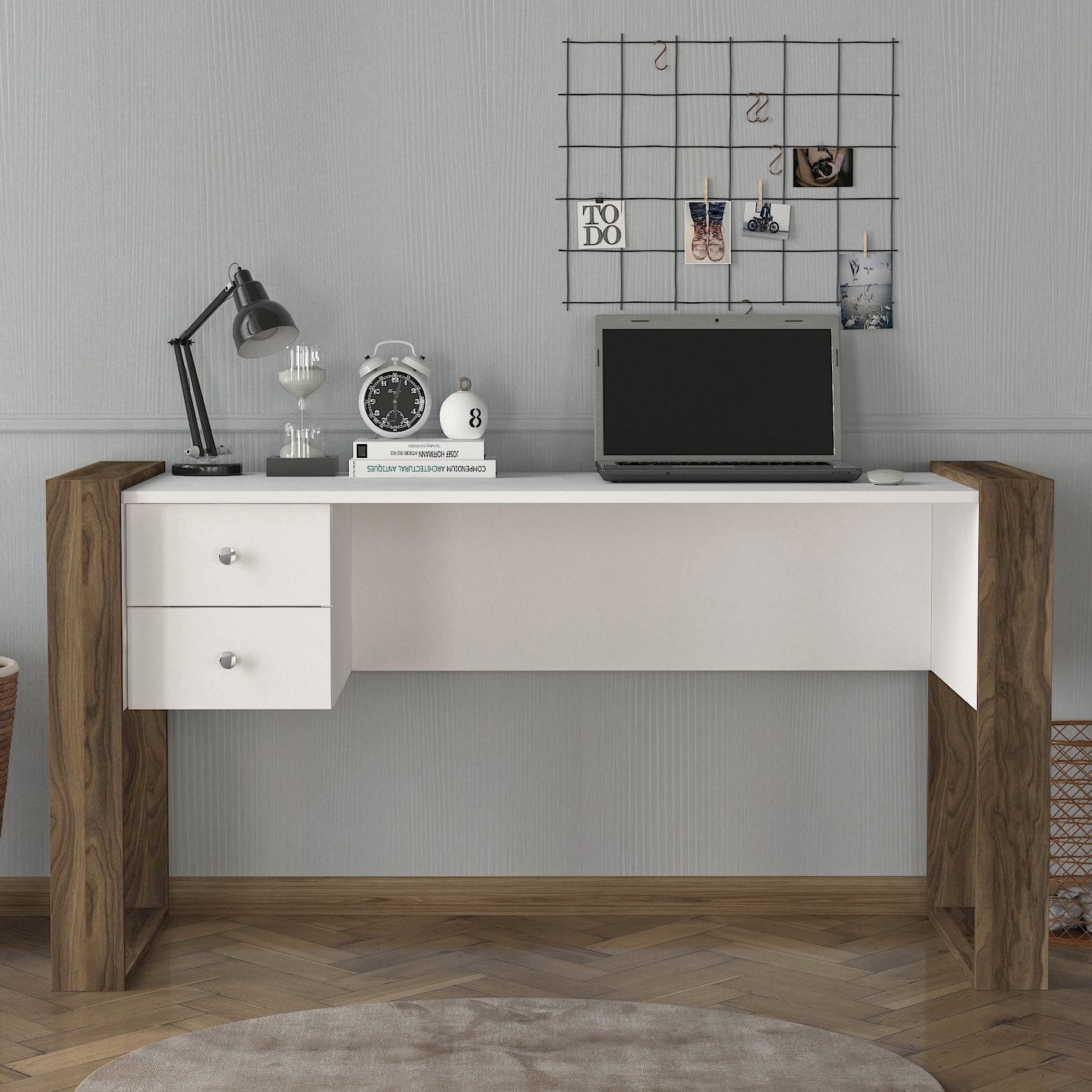 Woody Fashion-Lord -White, Walnut-Study Desk - Walmart.com