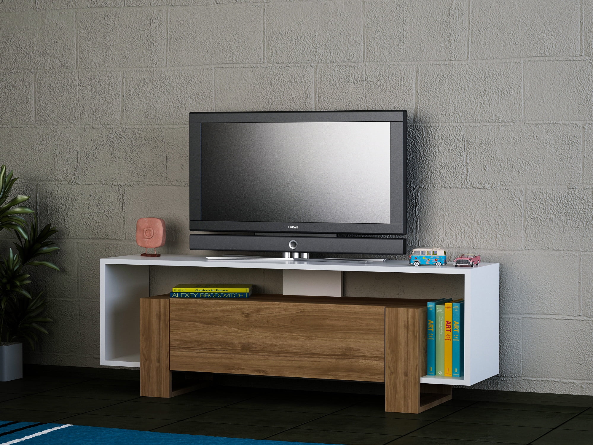Woody Fashion-Mery -White, Walnut-TV Stand - Walmart.com