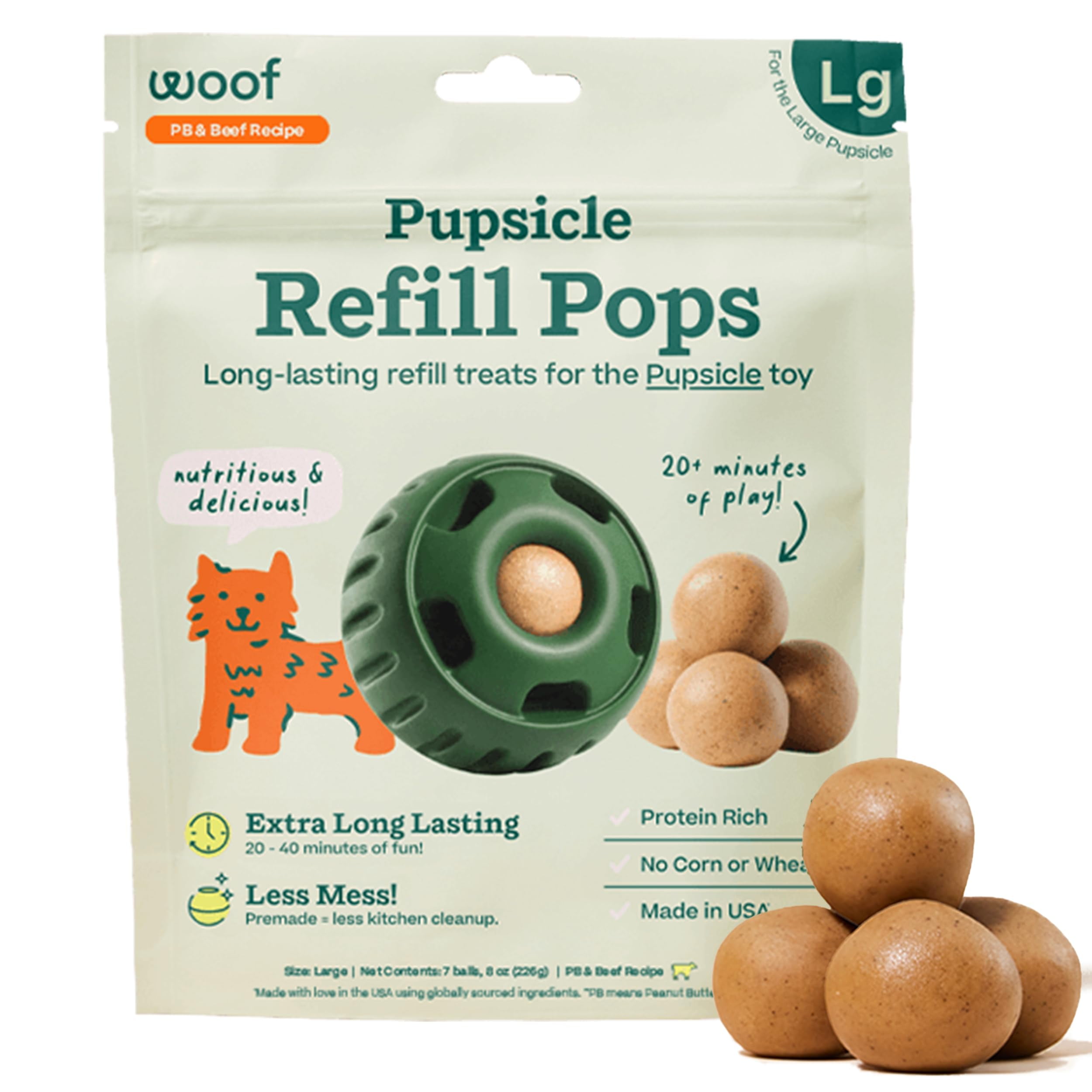 WOOF Pupsicle Pops, Beef Peanut Butter Dog Treats, Long-Lasting, Large ...