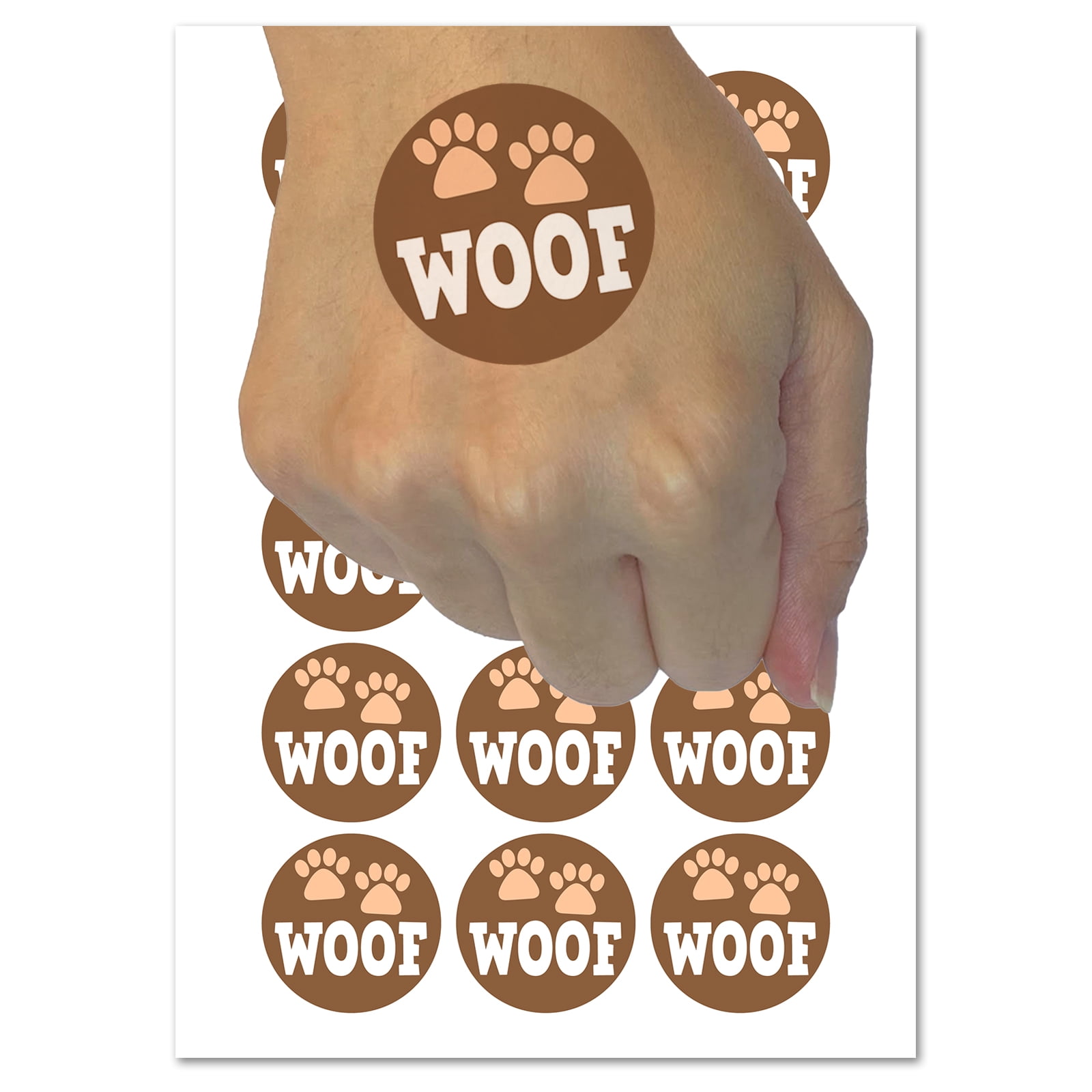 Woof Dog Paw Prints Fun Text Water Resistant Temporary Tattoo Set Fake ...