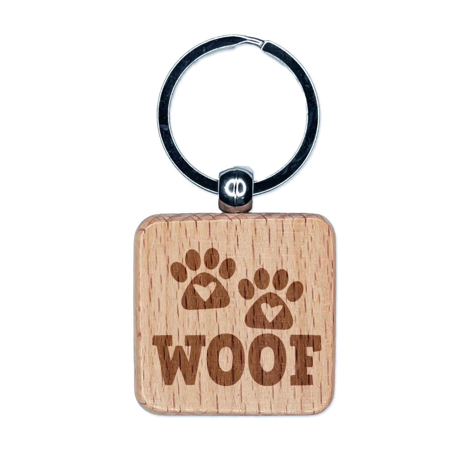 Woof Dog Paw Prints Hearts Love Fun Text Square Keychain Charm Tag ...