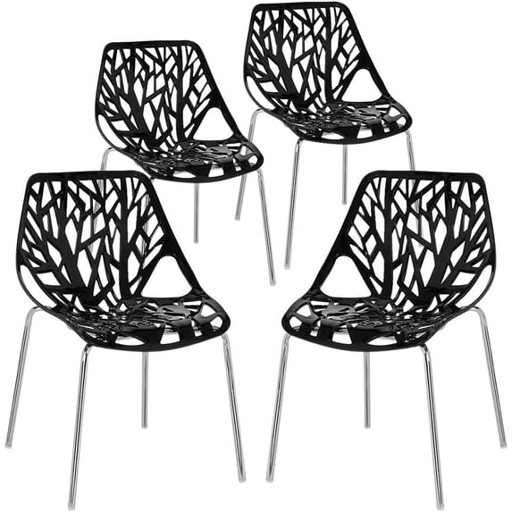 WoofPaw Modern Stackable Dining Chairs Set of 4, Plastic Side Chairs ...