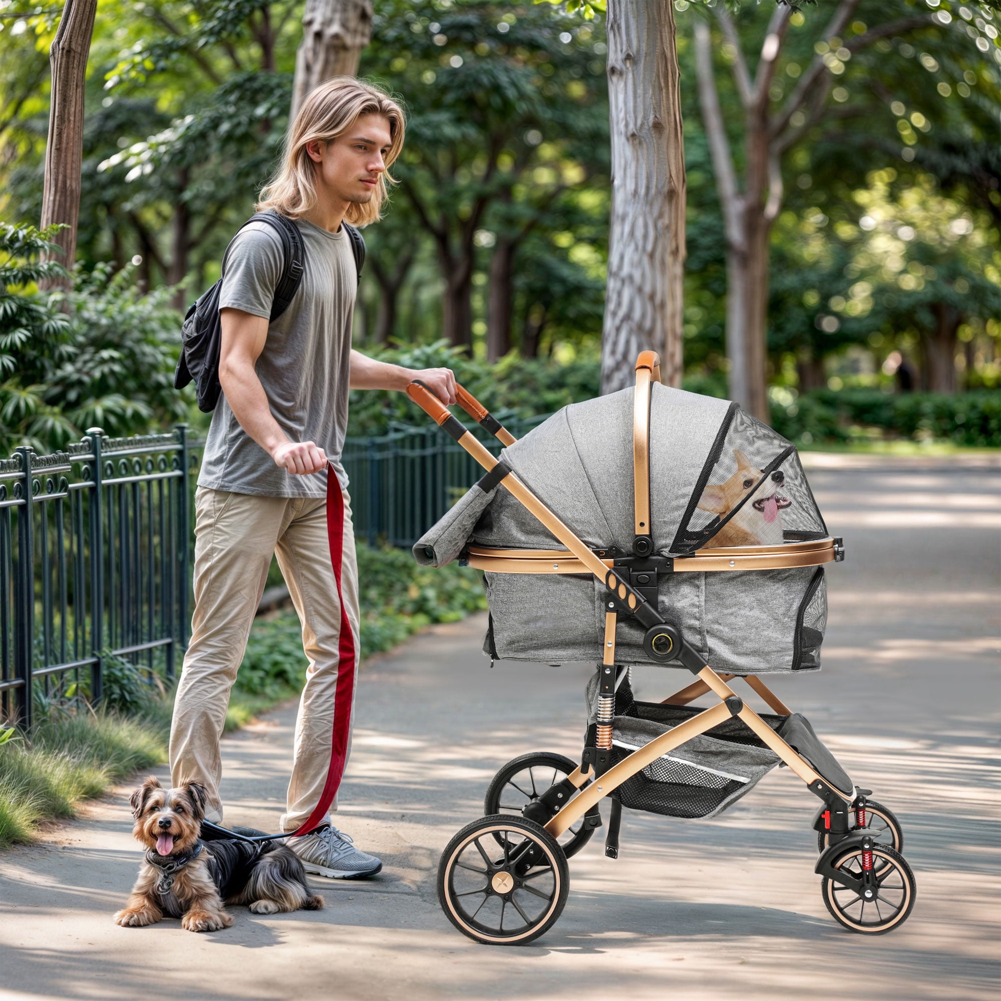 Wooflex 3-in-1 Pet Stroller with Durable Aluminum Frame, 600D Oxford ...