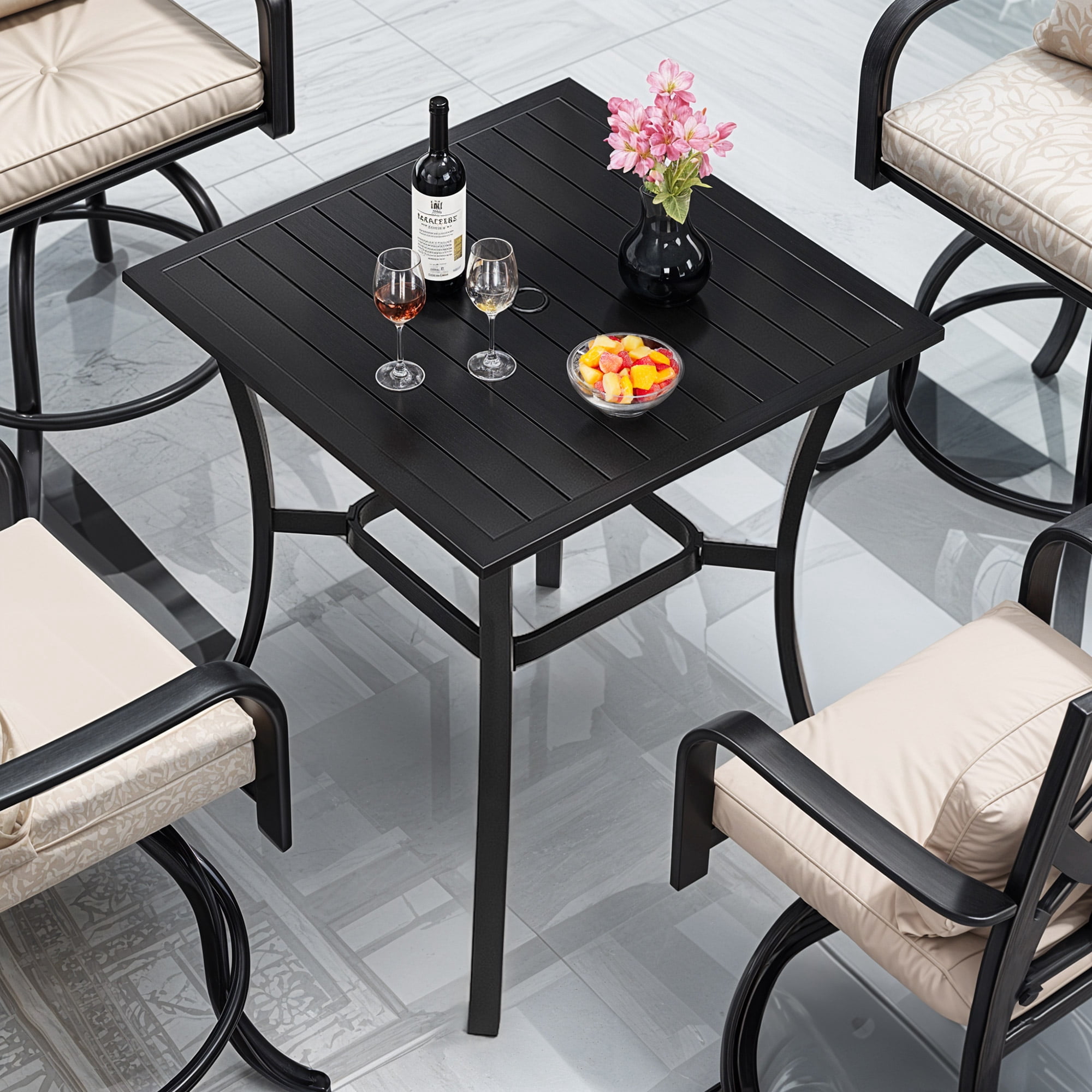 Wooflex 32" Square Patio Table with Umbrella Hole and Sturdy Frame, All ...