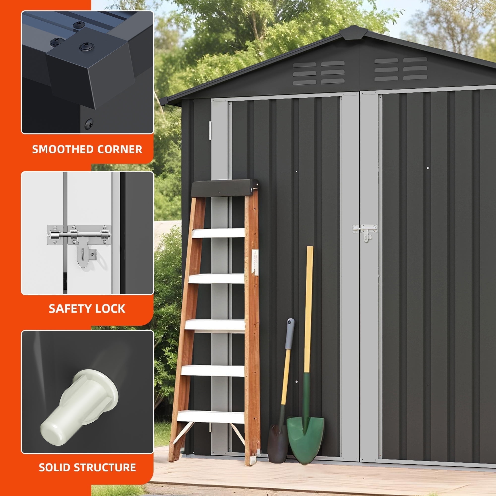 ModFusion 6x4 ft Galvanized Metal Garden Shed with Lockable Double ...