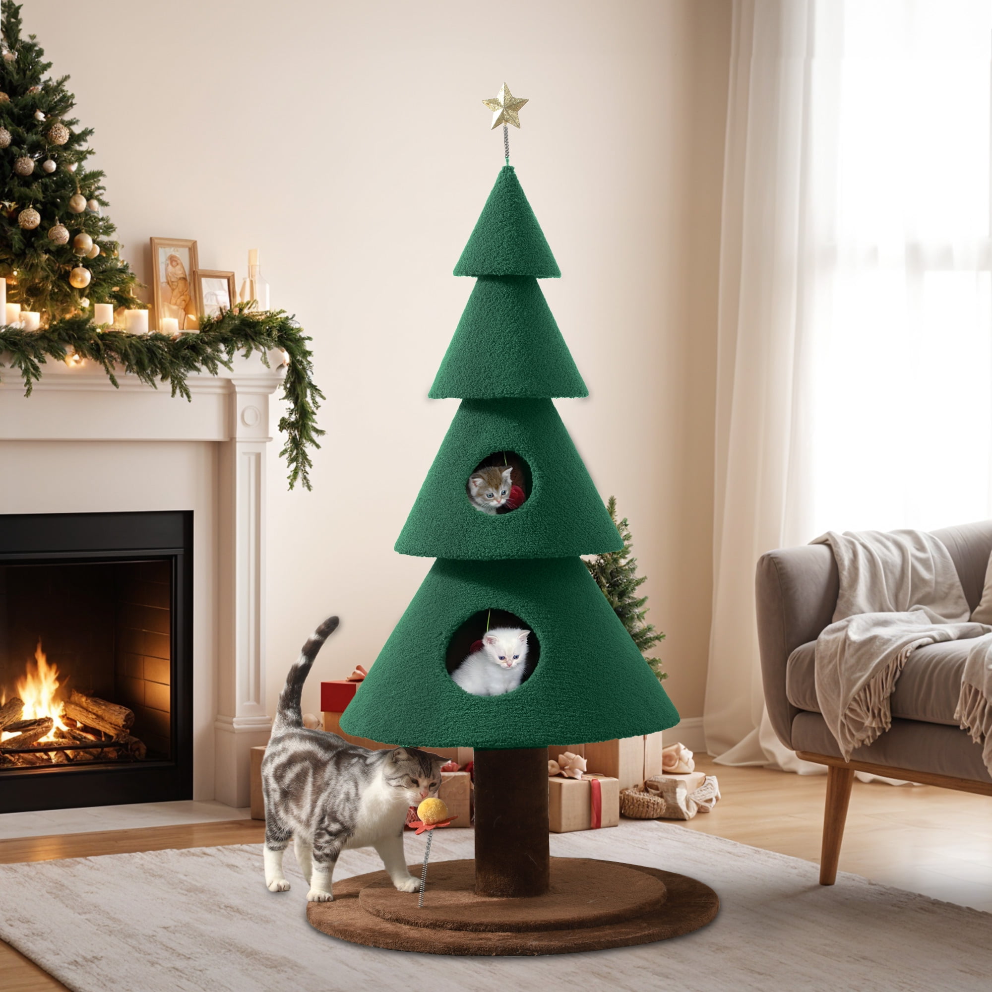 Wooflex 60" Christmas Edition Cat Tree - Festive 2-Tier Cat Tower with ...