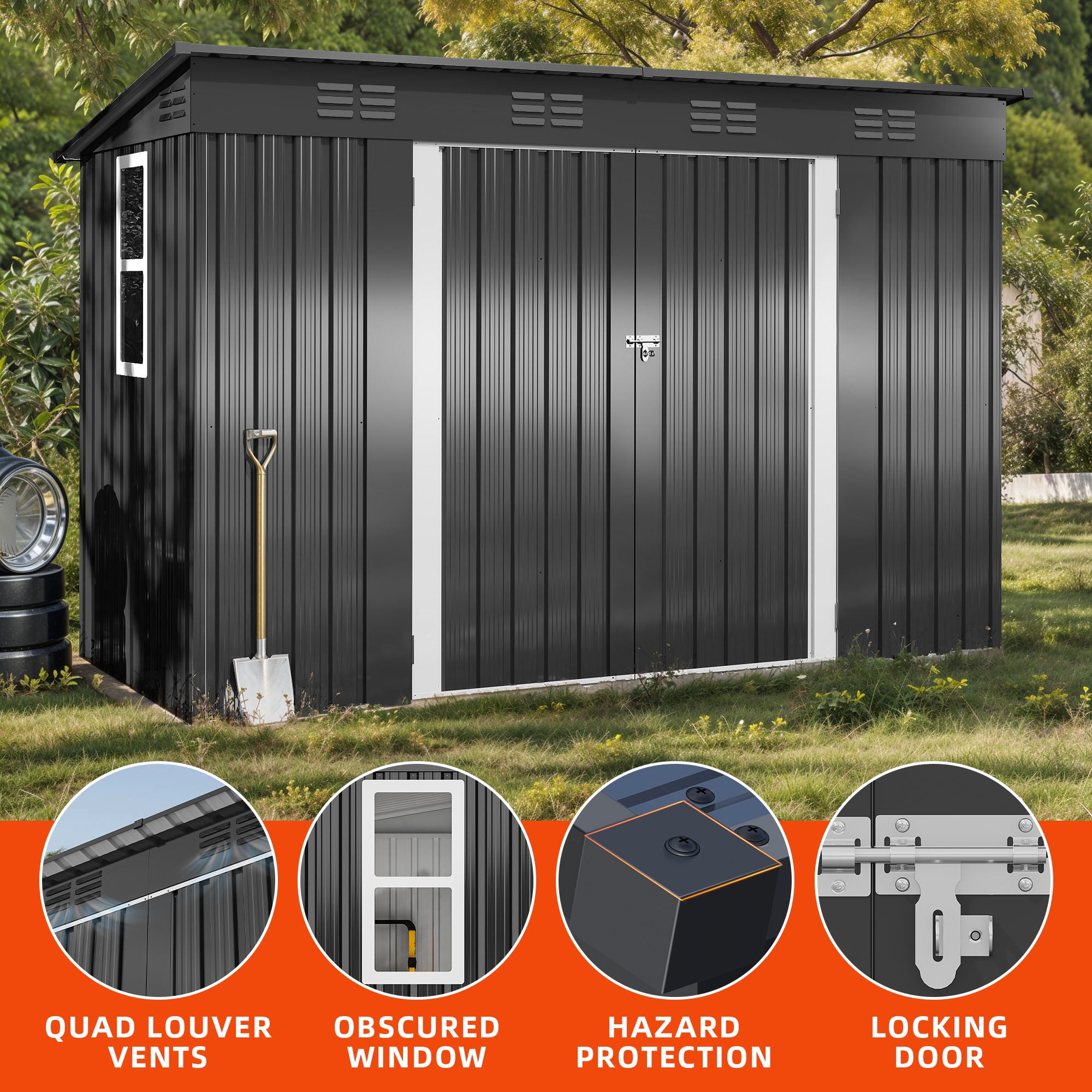 Wooflex 8.8x3.8x5.9 ft Metal Storage Shed with Window, Lockable Double ...
