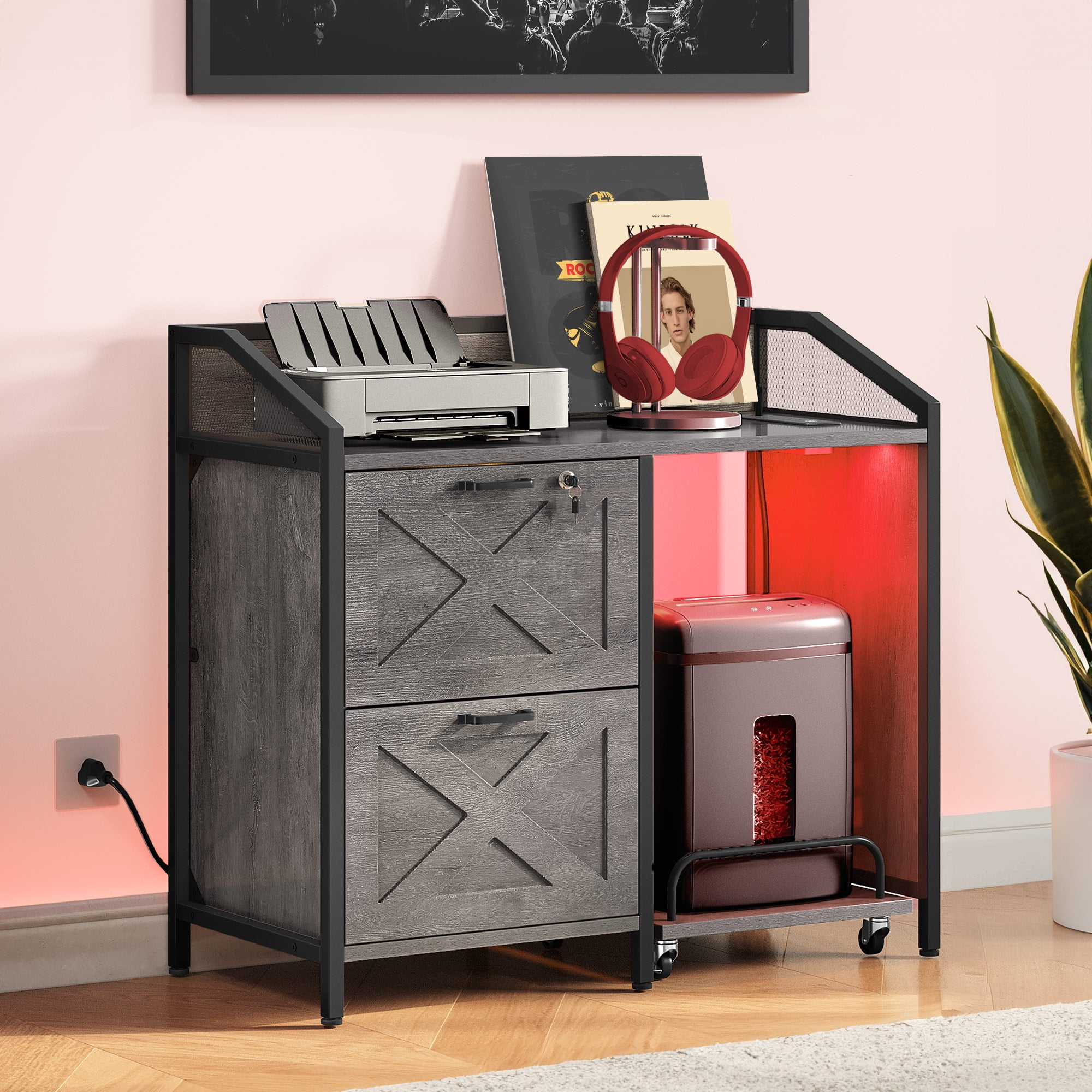 ModFusion Cabinet with 2-File Drawer, LED Lights, Charging Station ...