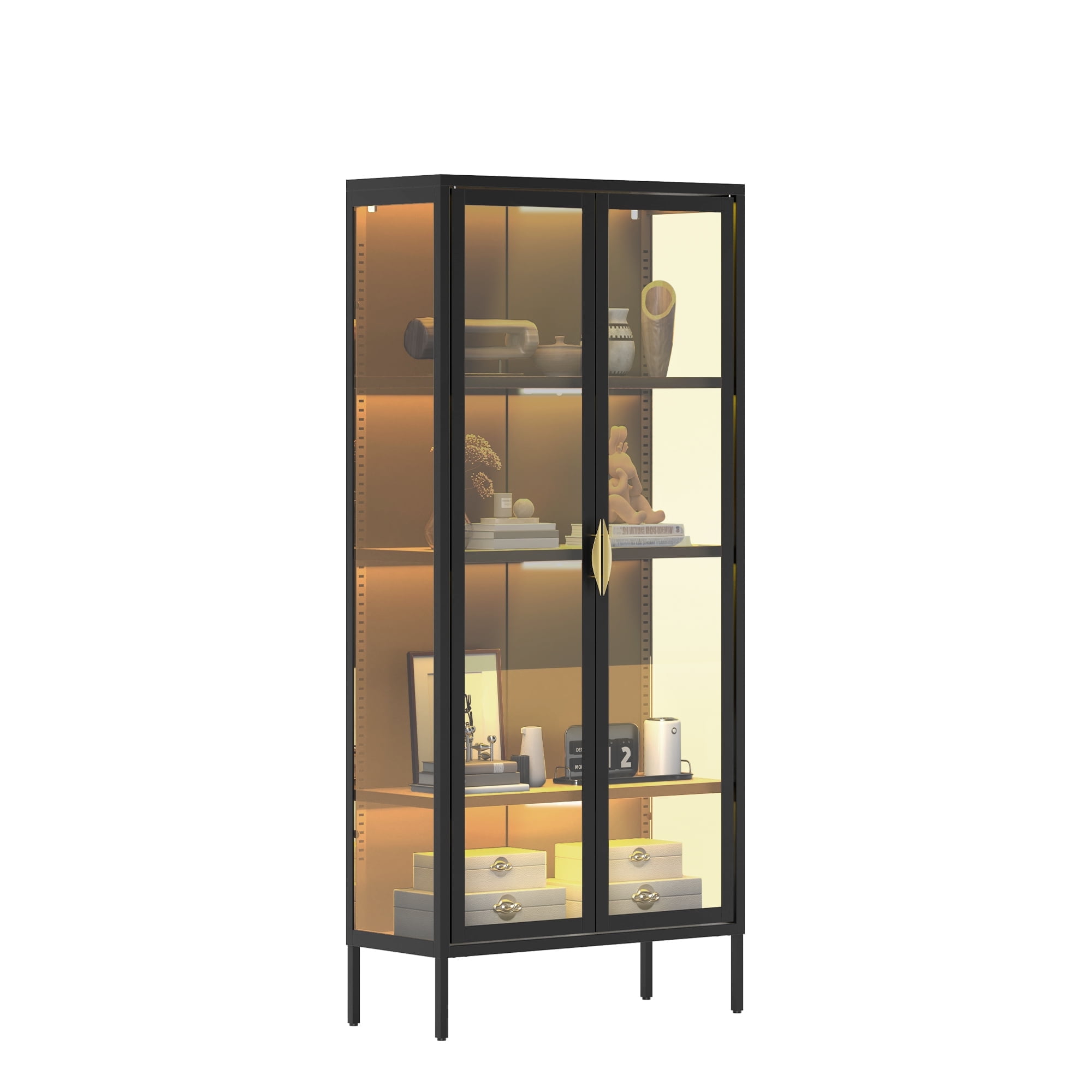 Wooflex Display Cabinet with Glass Doors, LED Sensor Lighting, 5.9 ft ...